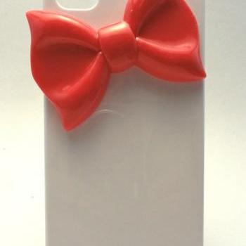 White Iphone 4 Case With Pink Bow, Bow Iphone 4 Case, Iphone Case on Luulla
