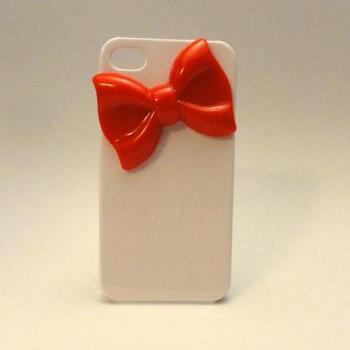 White Iphone 4 Case With Red Bow, Bow Iphone 4 Case, Iphone Case on Luulla